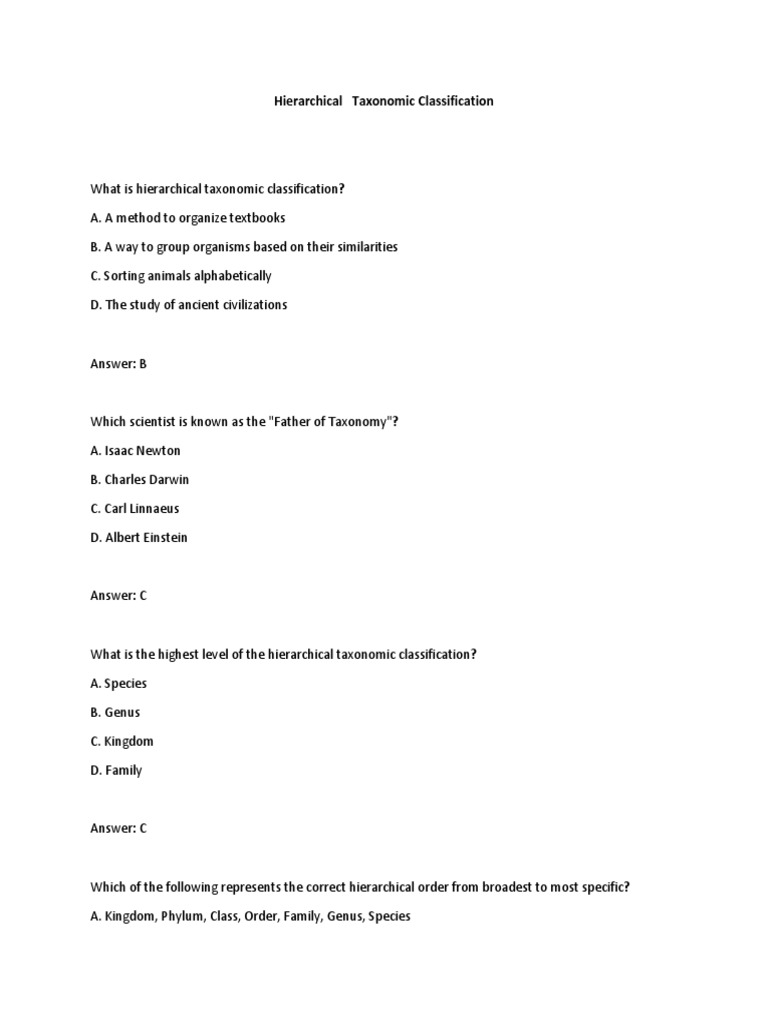 Hierarchical Taxonomic Classification Guide | PDF | Species | Taxonomy ...