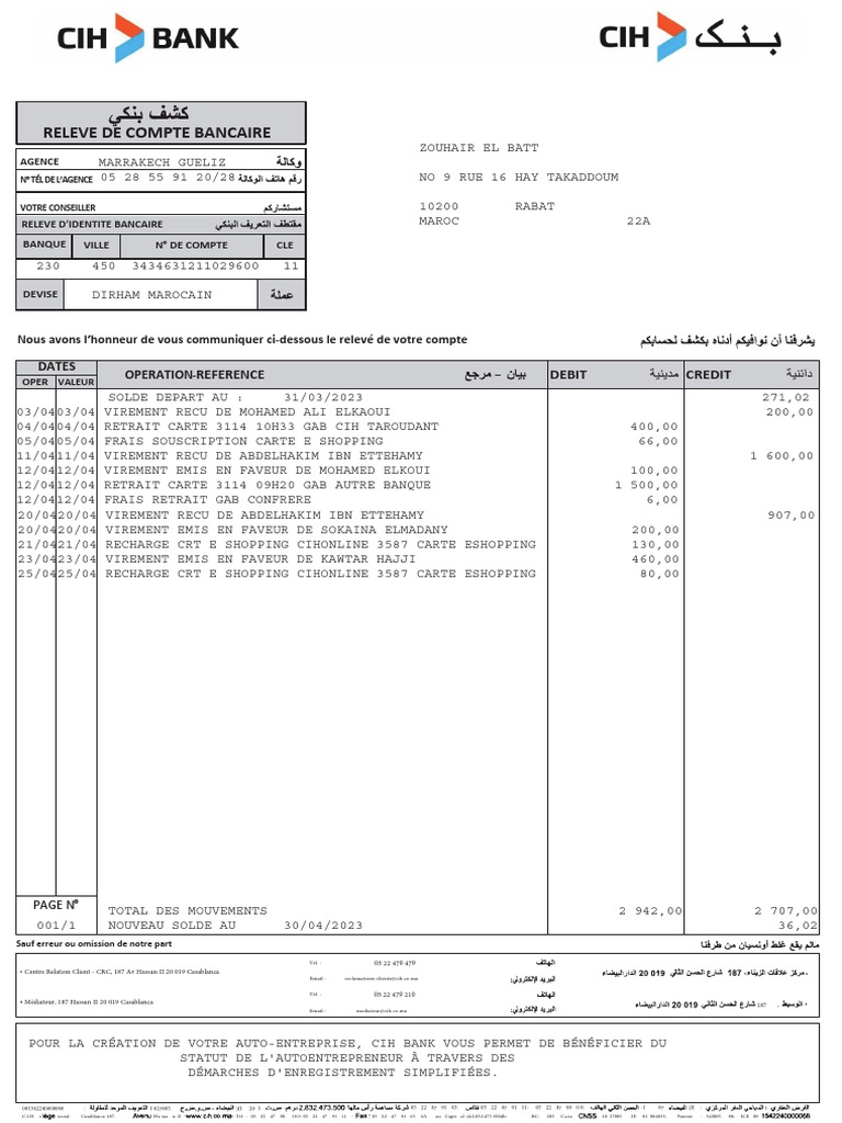 Releve de Compte Bancaire: Dates Operation Reference | PDF