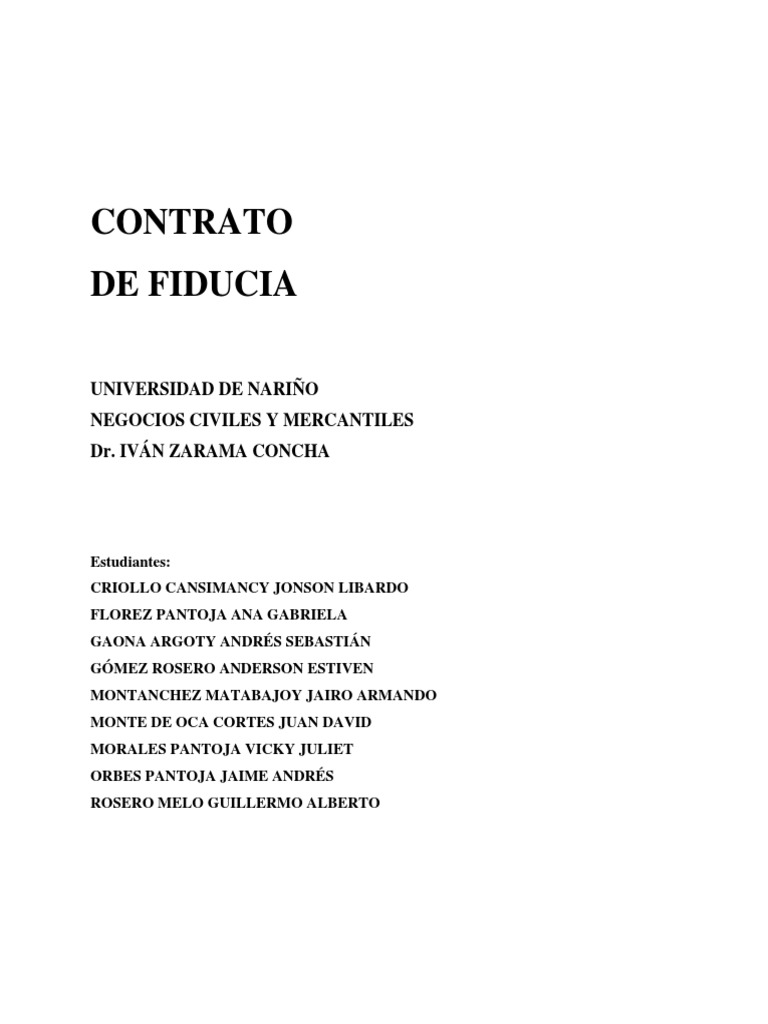 Contrato de Fiducia | PDF | Ley de fideicomiso | Derecho Civil (Common Law)