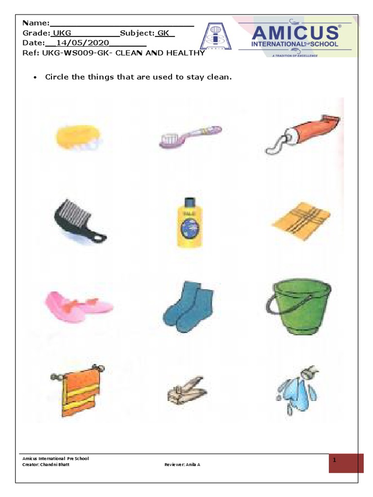 Clean and Healthy Worksheet for UKG | PDF