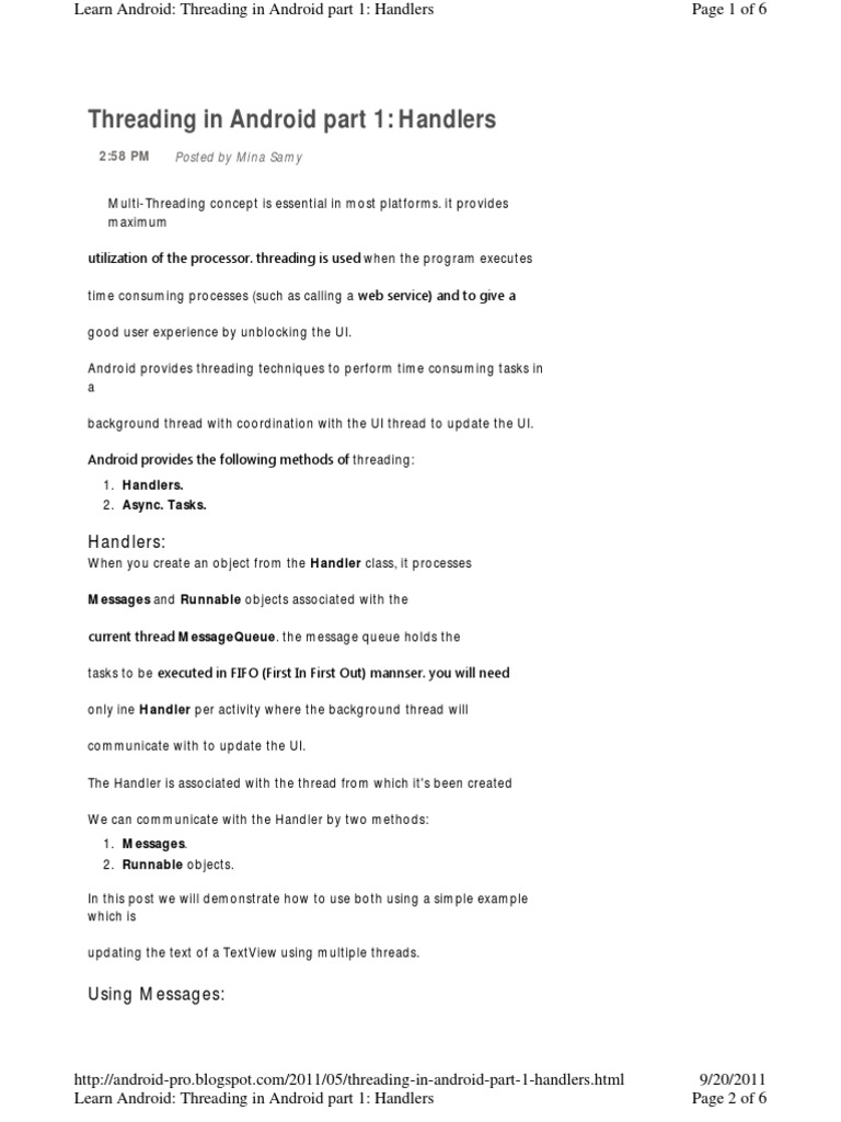 Android Pro - Blogspot.com 2011 05 Threading in Android Part1 | PDF ...