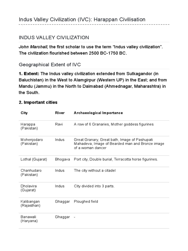 Indus Valley Civilization (IVC) : Harappan Civilisation | PDF