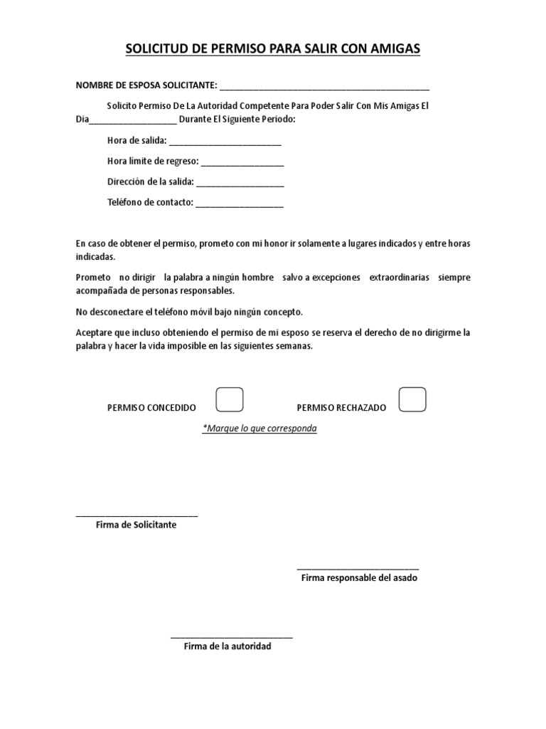 Solicitud de Permiso para Salir Con Amigas | PDF