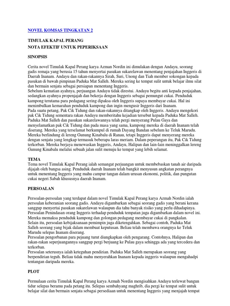 Novel Komsas Tingkatan 2 | PDF