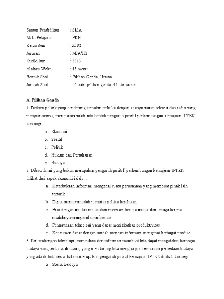 Soal Uh Kelas 12 K.D 3.3 | PDF