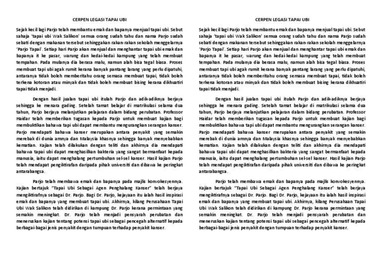 Cerpen Legasi Tapai Ubi Sinopsis | PDF