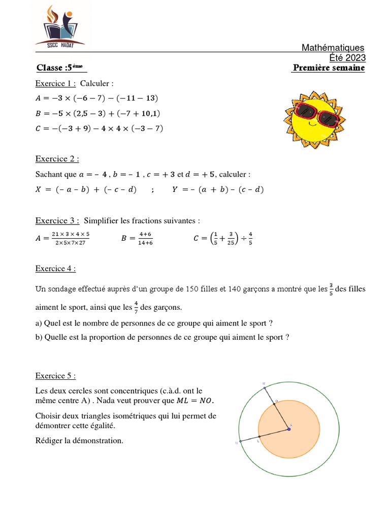 Maths Devoir de Vacances 5e 2023 | PDF