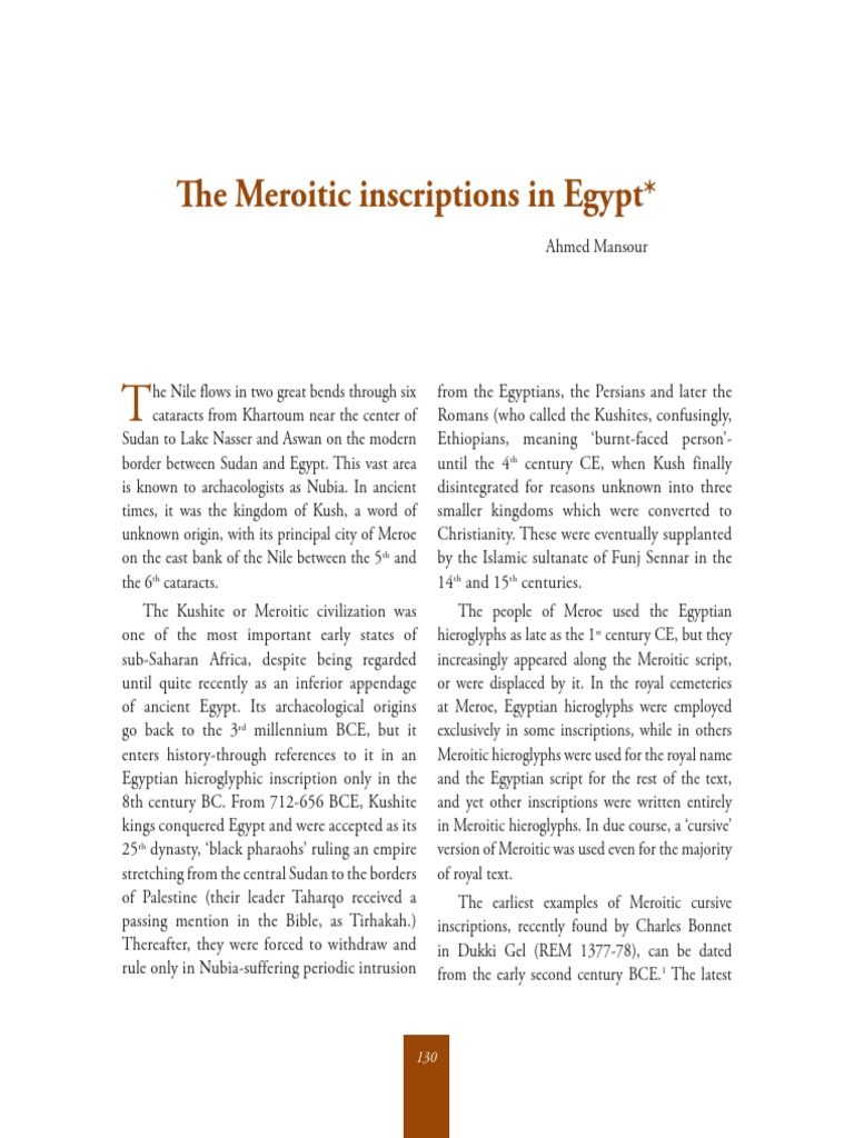 Meroitic Script and Inscriptions in Egypt | PDF | Classics