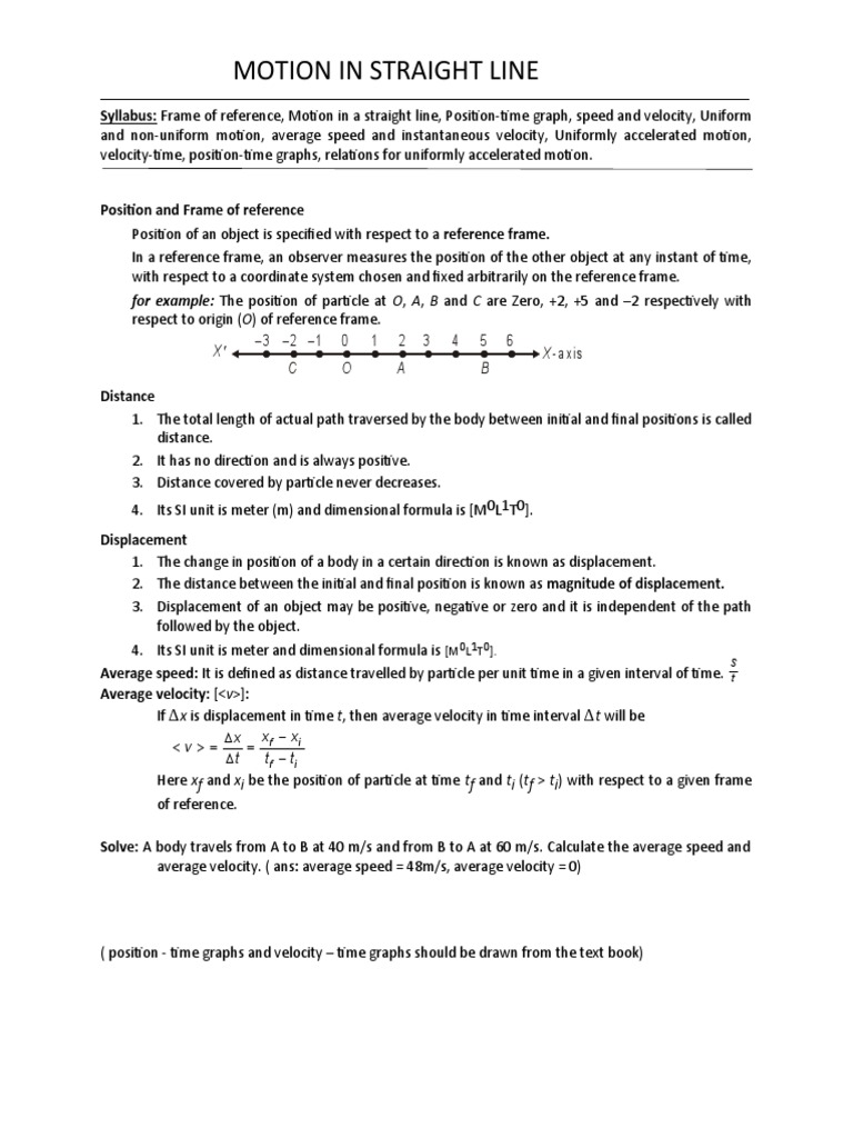 Ch. 2. Motion in A Straight Line | PDF | Acceleration | Velocity