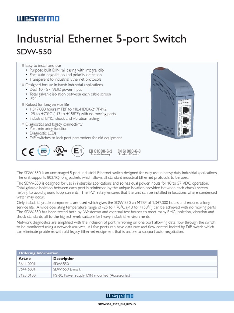 Westermo Ds Sdw-550 2302 en Revd | PDF | Network Switch | Ethernet