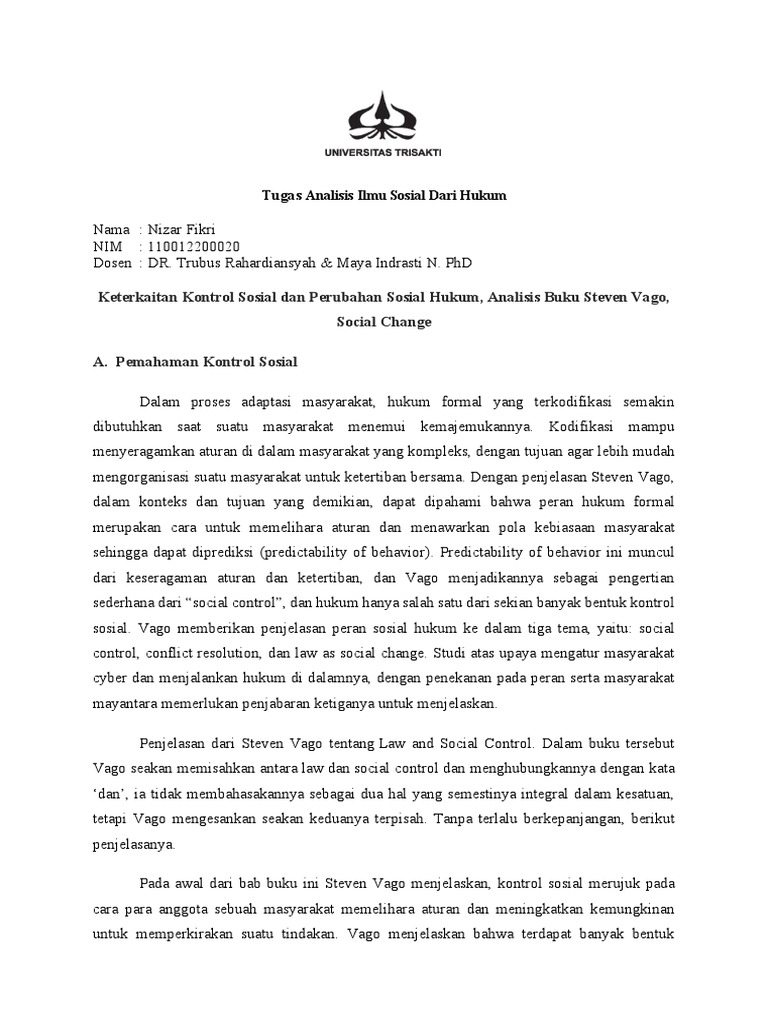 Analisis Ilmu Sosial Dari Hukum (Social Change-Steven Vago) | PDF