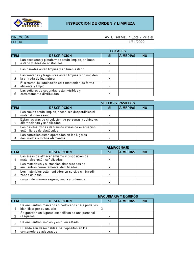 Check List de Orden y Limpieza - Formato | PDF