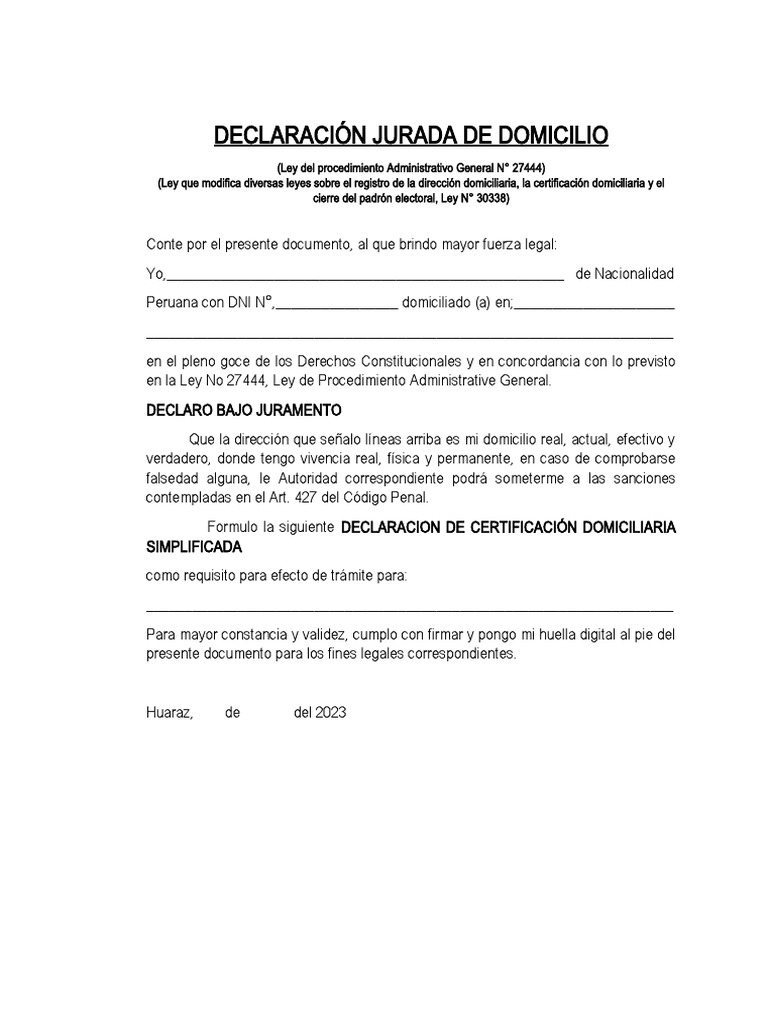 Declaración Jurada de Domicilio | PDF