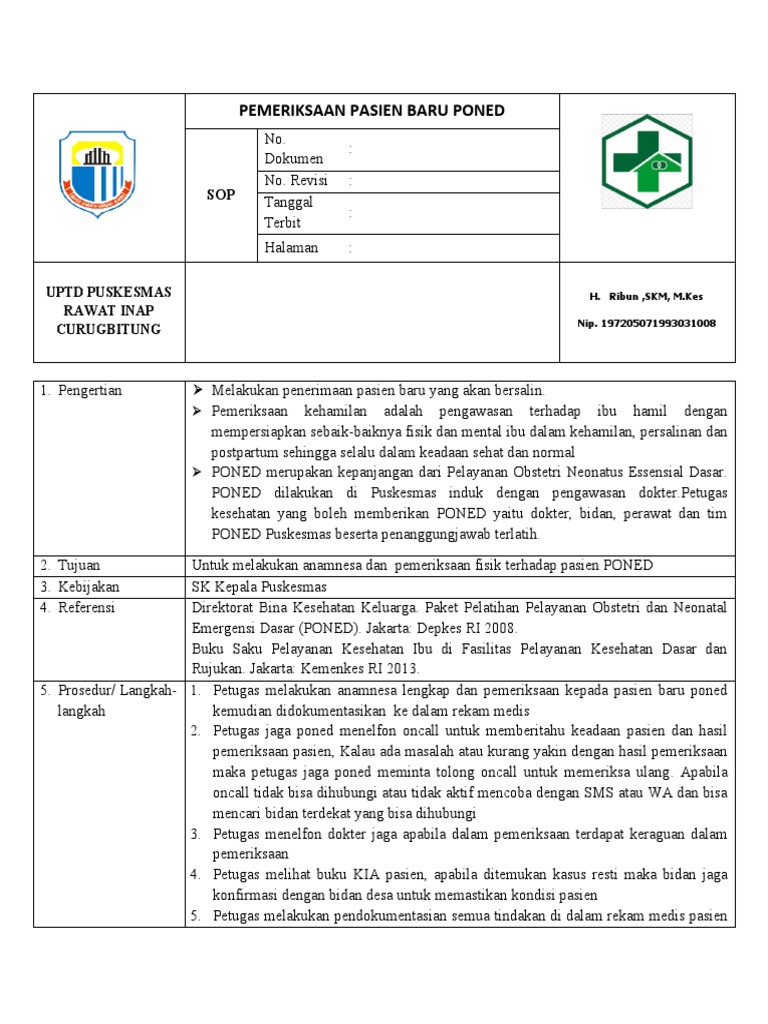 SOP Pemeriksaan Pasien PONED | PDF