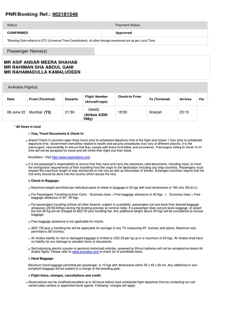 PNR/Booking Ref.: 602181549: Passenger Name(s) | PDF | Credit Card ...
