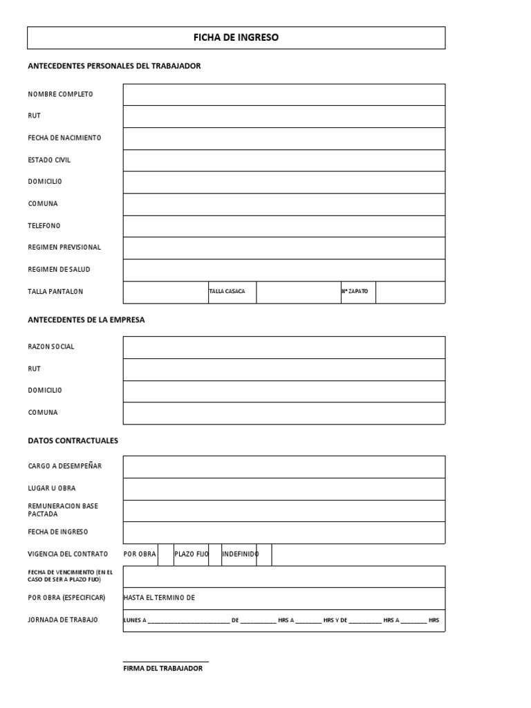 Ficha de Ingreso Laboral | PDF