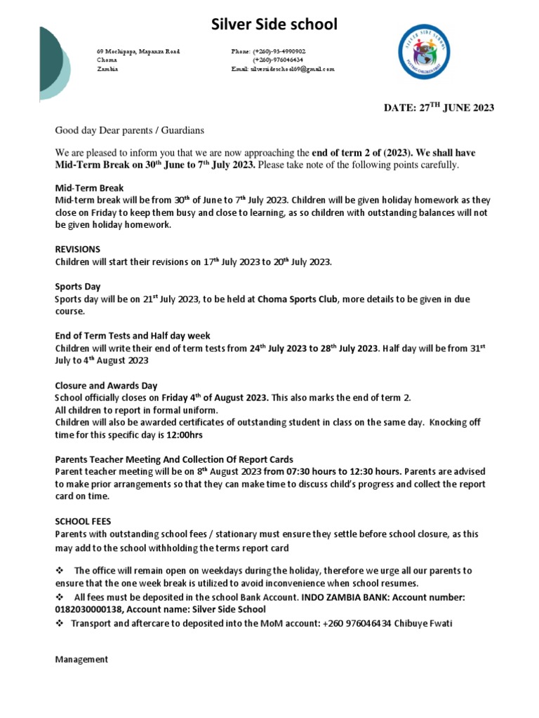 Mid Term Break Letter | PDF