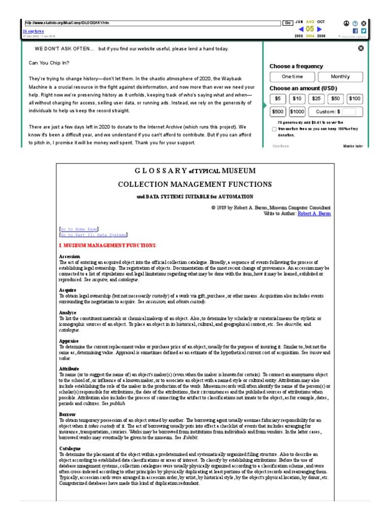 Glossary of Museum Management Functions | PDF