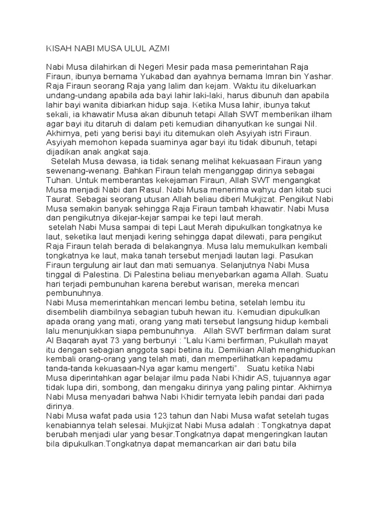 Kisah Nabi Musa Ulul Azmi | PDF | Agama & Spiritualitas | Klasik