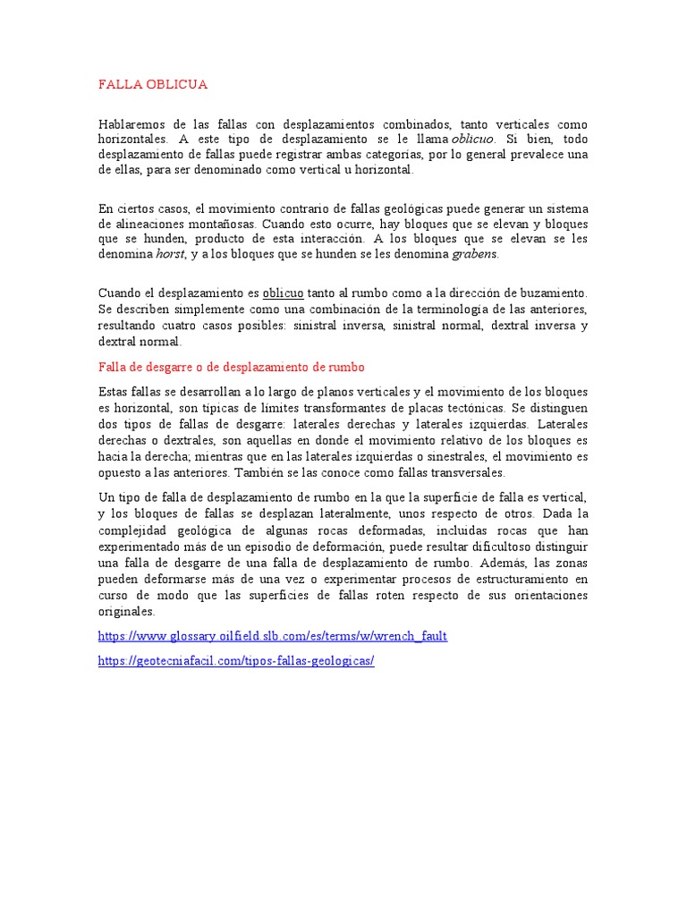 Tipos de Fallas Geológicas Oblicuas | PDF