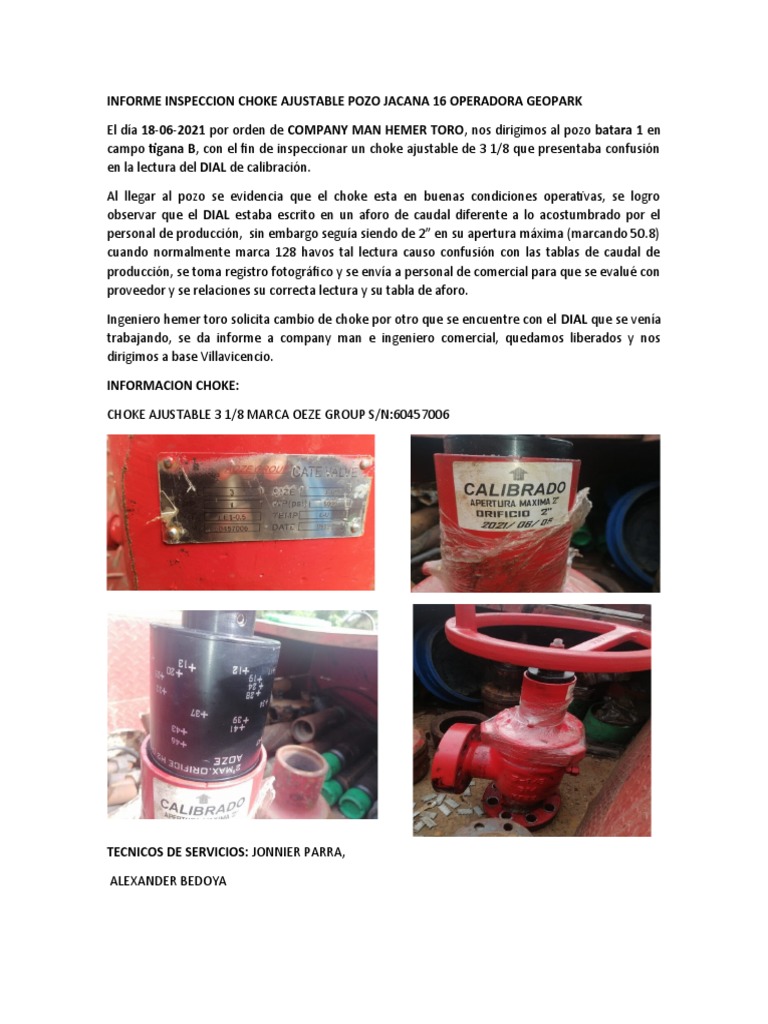 Informe Choke Ajustable | PDF
