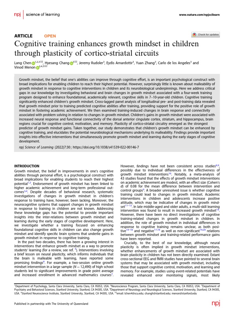 Chen Et Al 2022 Cognitive Training Enhances Growth Mindset In