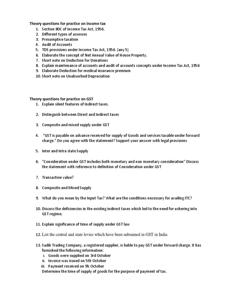 Theory Questions For Practice | PDF | Taxes | Income Tax