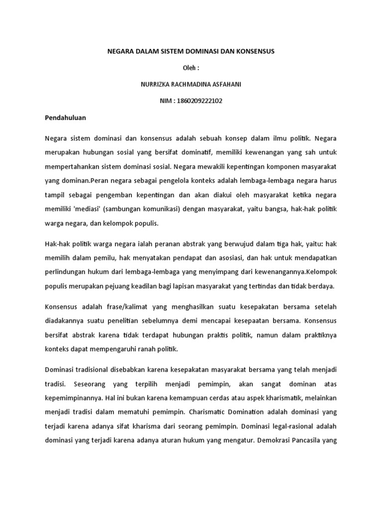 Negara Dalam Sistem Dominasi Dan Konsensus | PDF