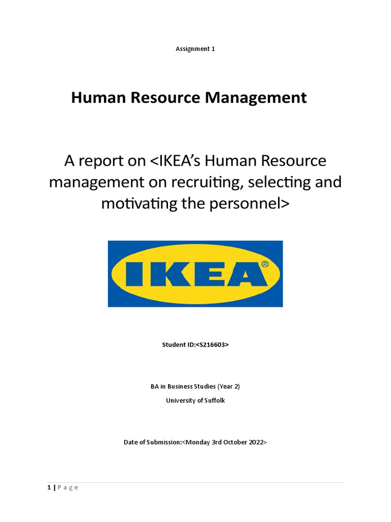 HRM Assignment - A Report On IKEA's Human Resource Management On Recruiting, Selecting and ...