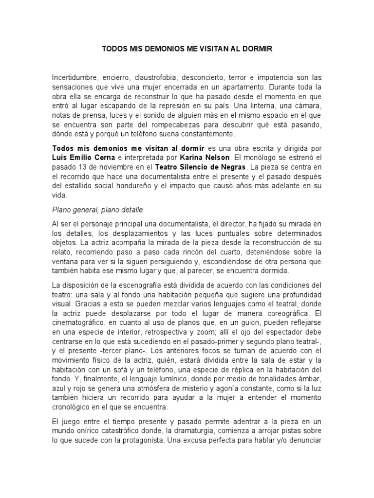 Todos Mis Demonios Me Visitan Al Dormir Reseña | PDF