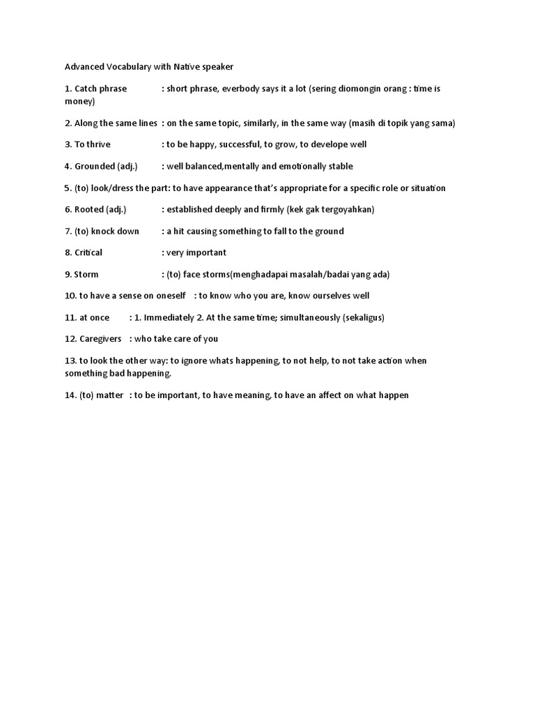 Advanced Native English Vocabulary Guide | PDF