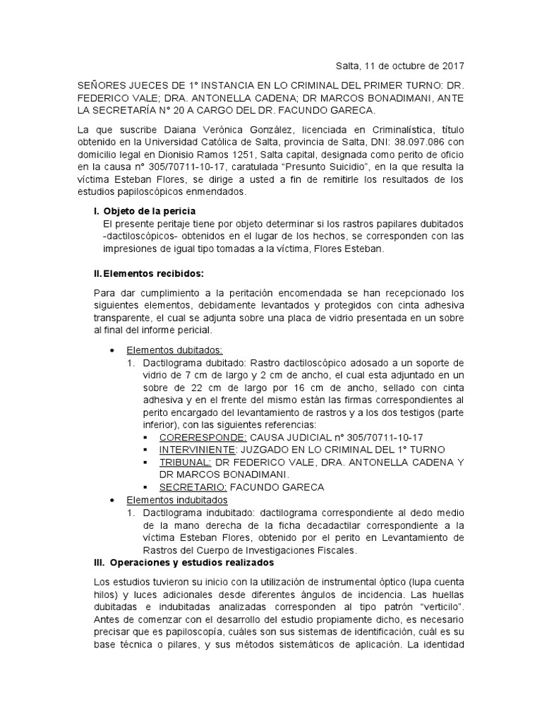 Informe pericial | PDF | Huella dactilar | Ciencia forense