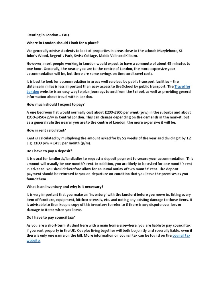 Renting in London - FAQ | PDF