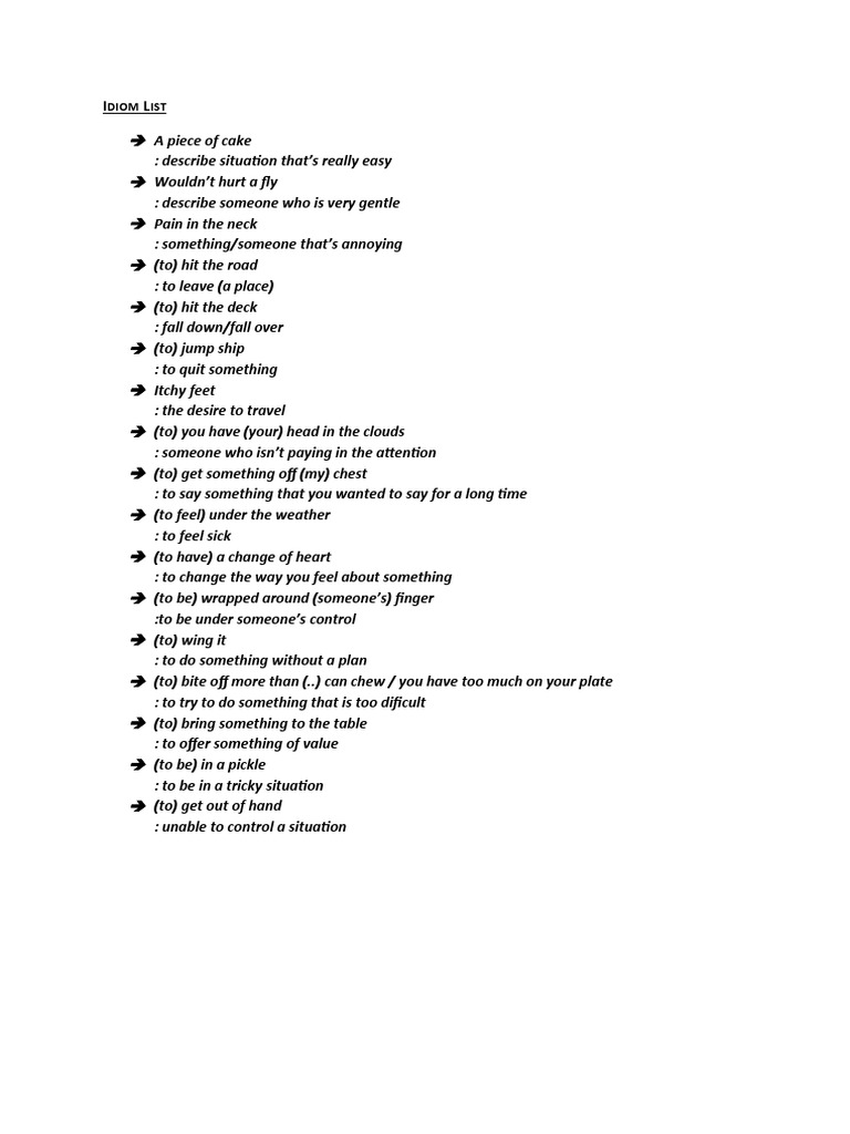 Idiom List (Day 1) | PDF
