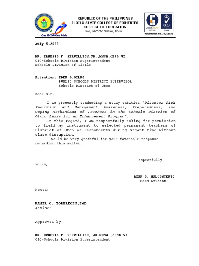 Letter of Intent to Superintendent | PDF