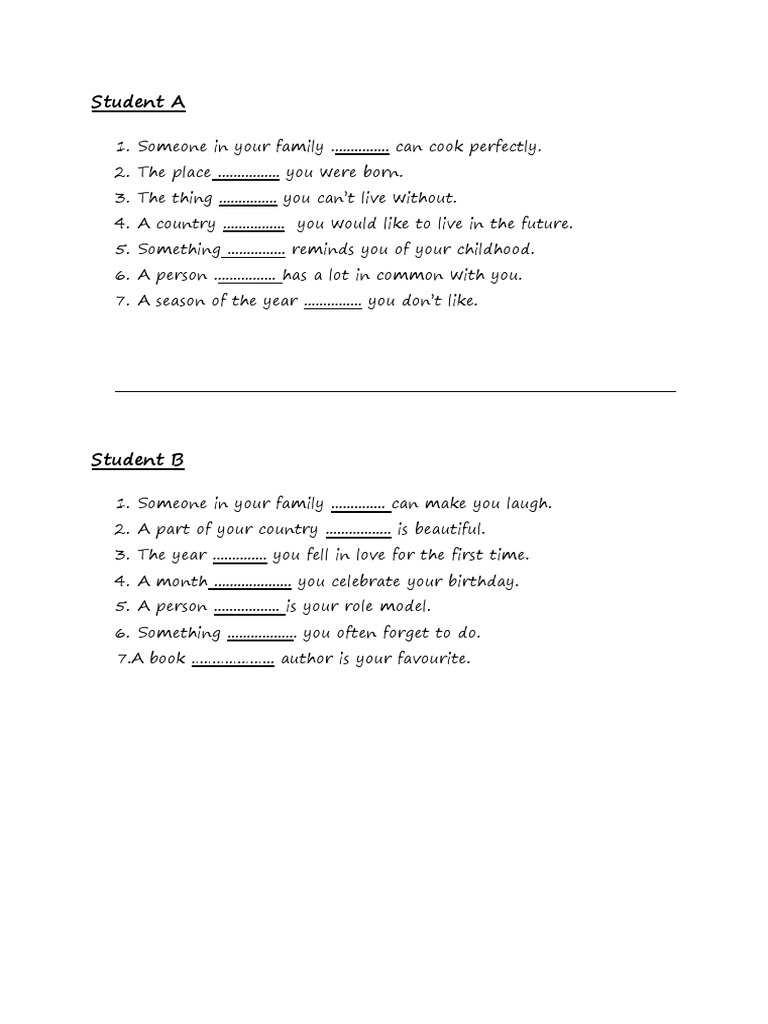 Relative Clauses Speaking Activity Conversation Topics Dialogs Grammar ...