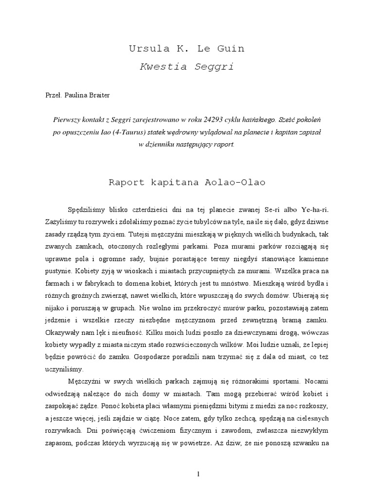 Ursula K. Le Guin, Kwestia Seggri | PDF