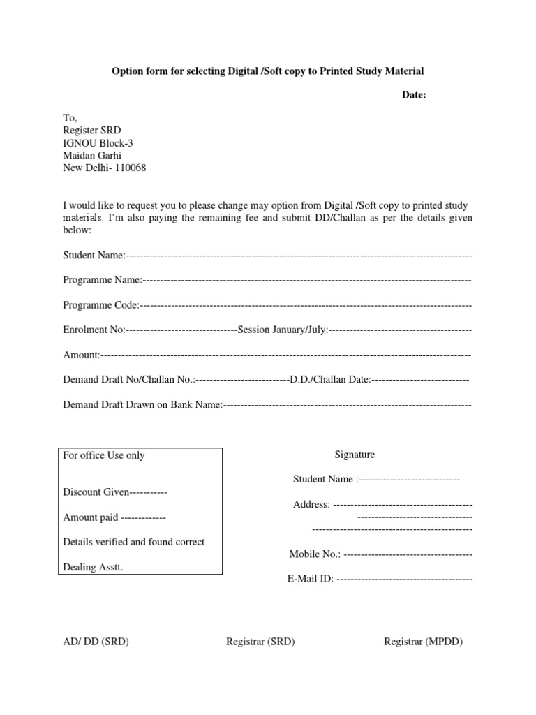 Option Form-Soft Copy To Printed SLM | PDF
