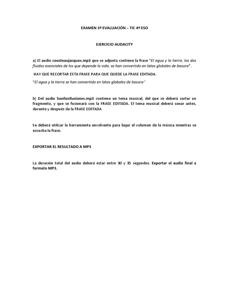 Ejercicio Examen Audacity | PDF