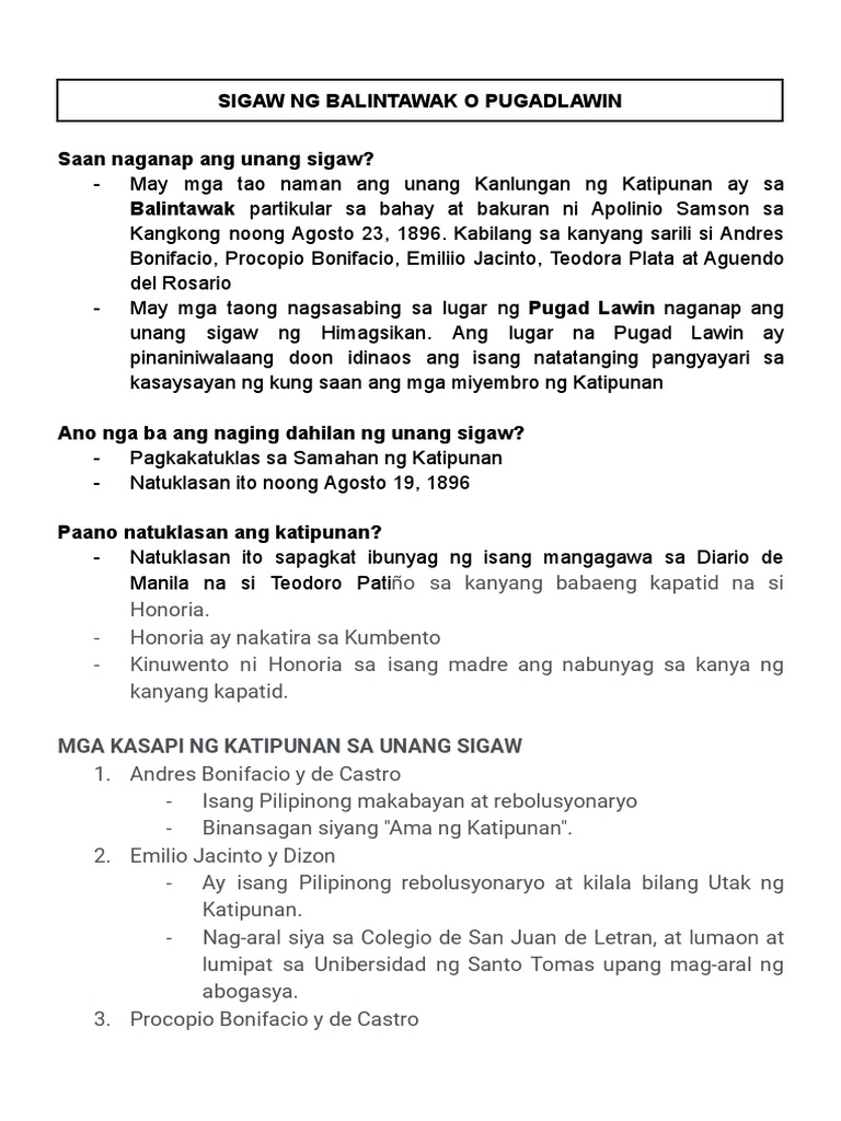 SIGAW NG BALINTAWAK O PUGADLAWIN | PDF