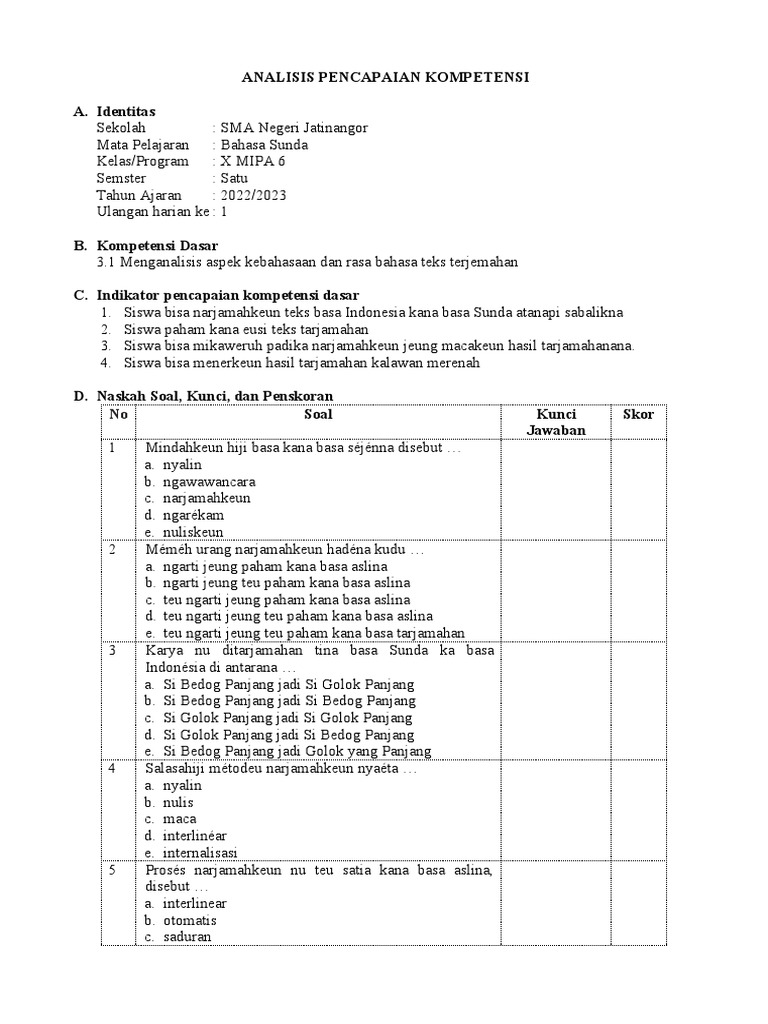 CONTOH Analisis Pencapaian Kompetensi | PDF