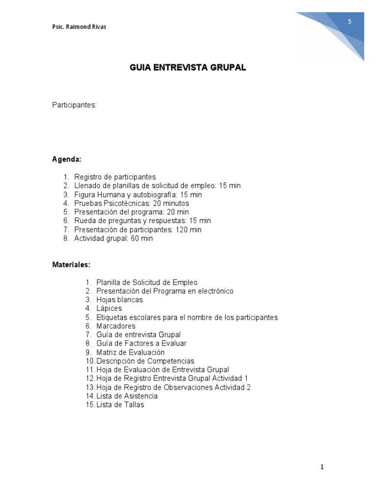 Guía para Entrevista Grupal Efectiva | PDF | Crecimiento personal y ...