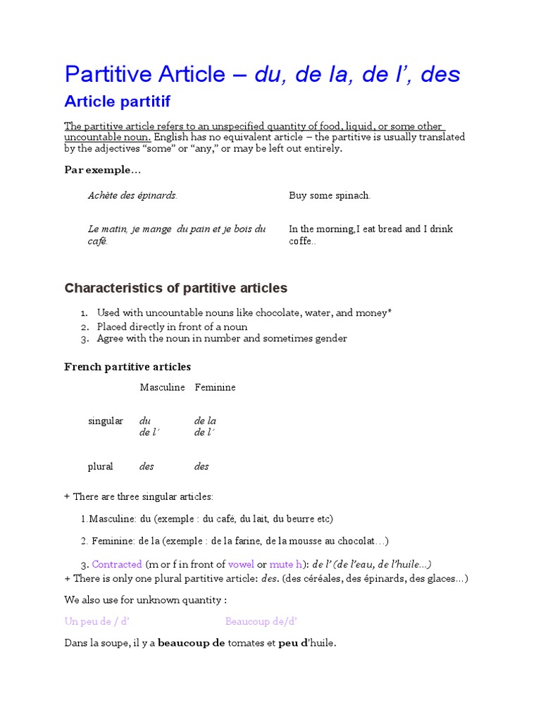 Articles Partitifs en Français | PDF