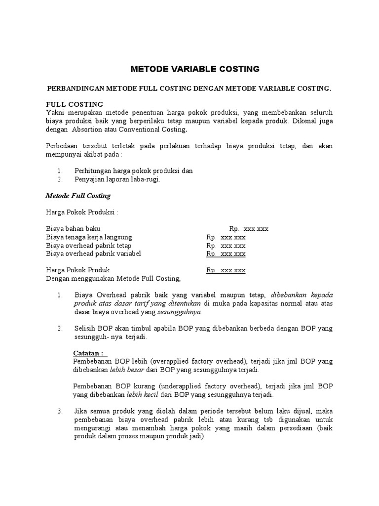 Metode Variable Costing | PDF