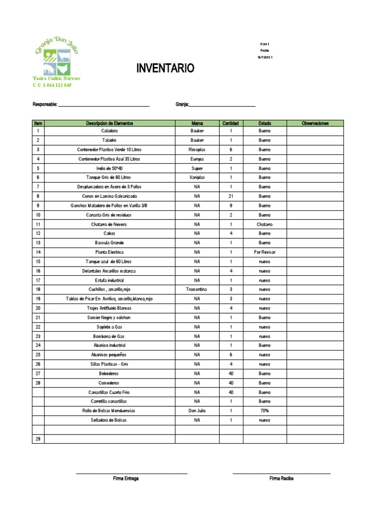 FI 001 Formato Inventario Elementos | PDF