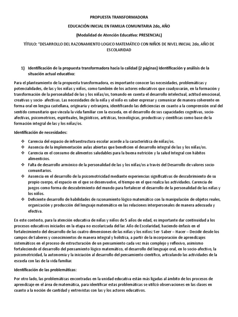 Propuesta Transformadora Nivel Inicial | PDF Propuesta Transformadora Nivel Inicial | PDF