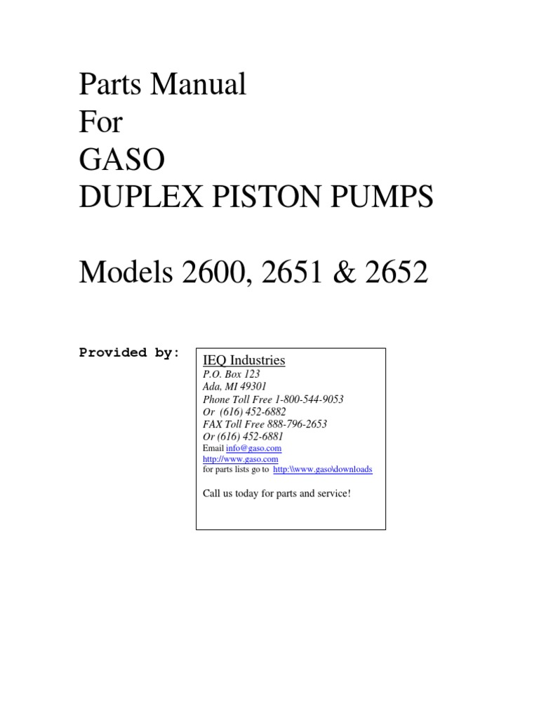 GASO Duplex Piston Pumps Parts Manual | PDF