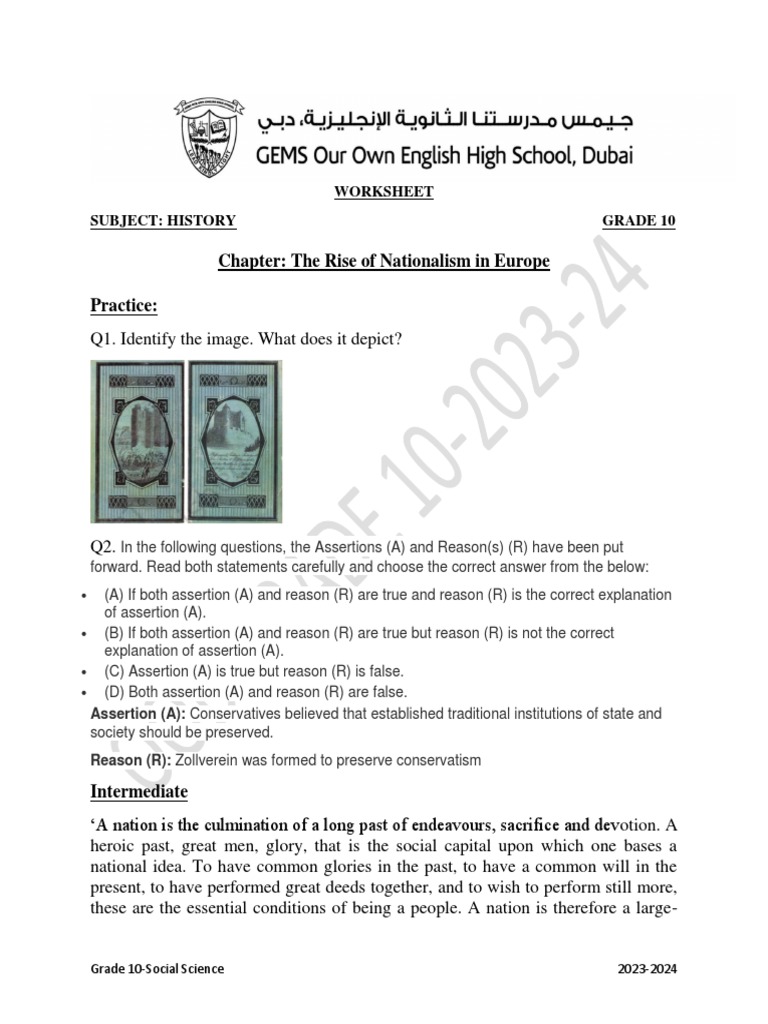 Nationalism in Europe: Chapter 1 Worksheet | PDF | Nationalism | Reason