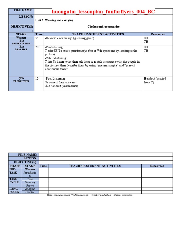 Lessonplan - Funforflyers - Unit 4 | PDF