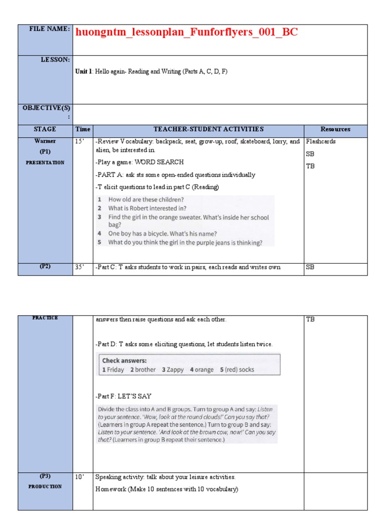 Lessonplan_Funforflyers_UNIT 1 | PDF
